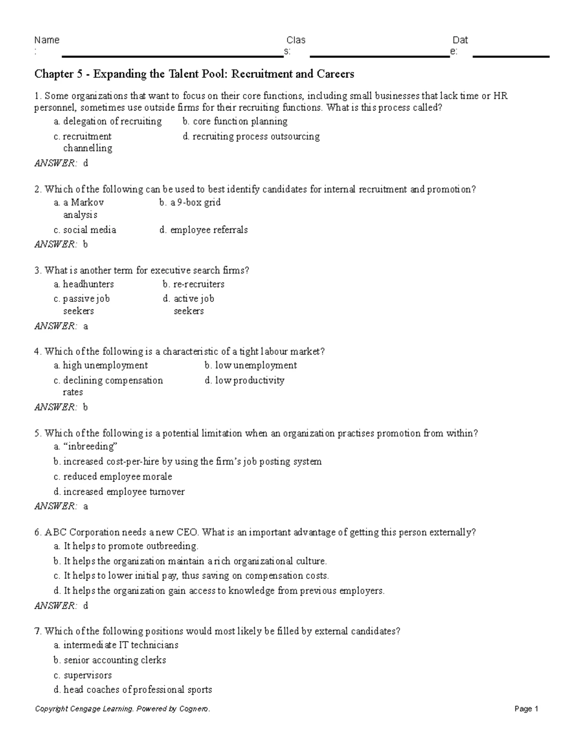 Chapter 6 - Employee Selection - CHAPTER 6 – EMPLOYEE SELECTION Multiple Choice Questions When ...