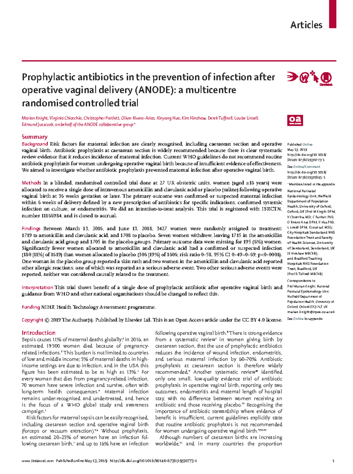 ANODE Trial: Prophylactic Antibiotics for Infection Prevention After ...