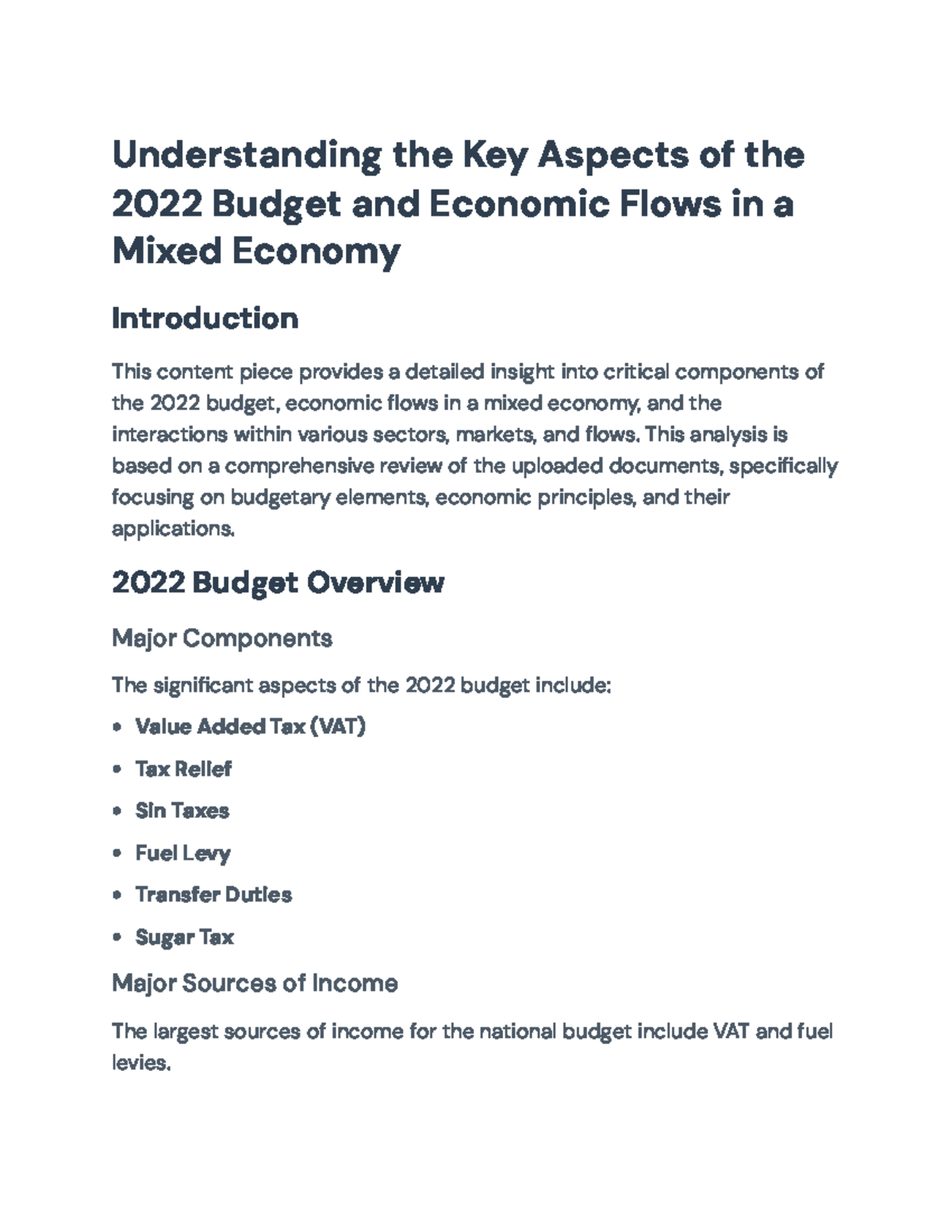 2022 Budget Overview and Economic Flows in a Mixed Economy Analysis ...