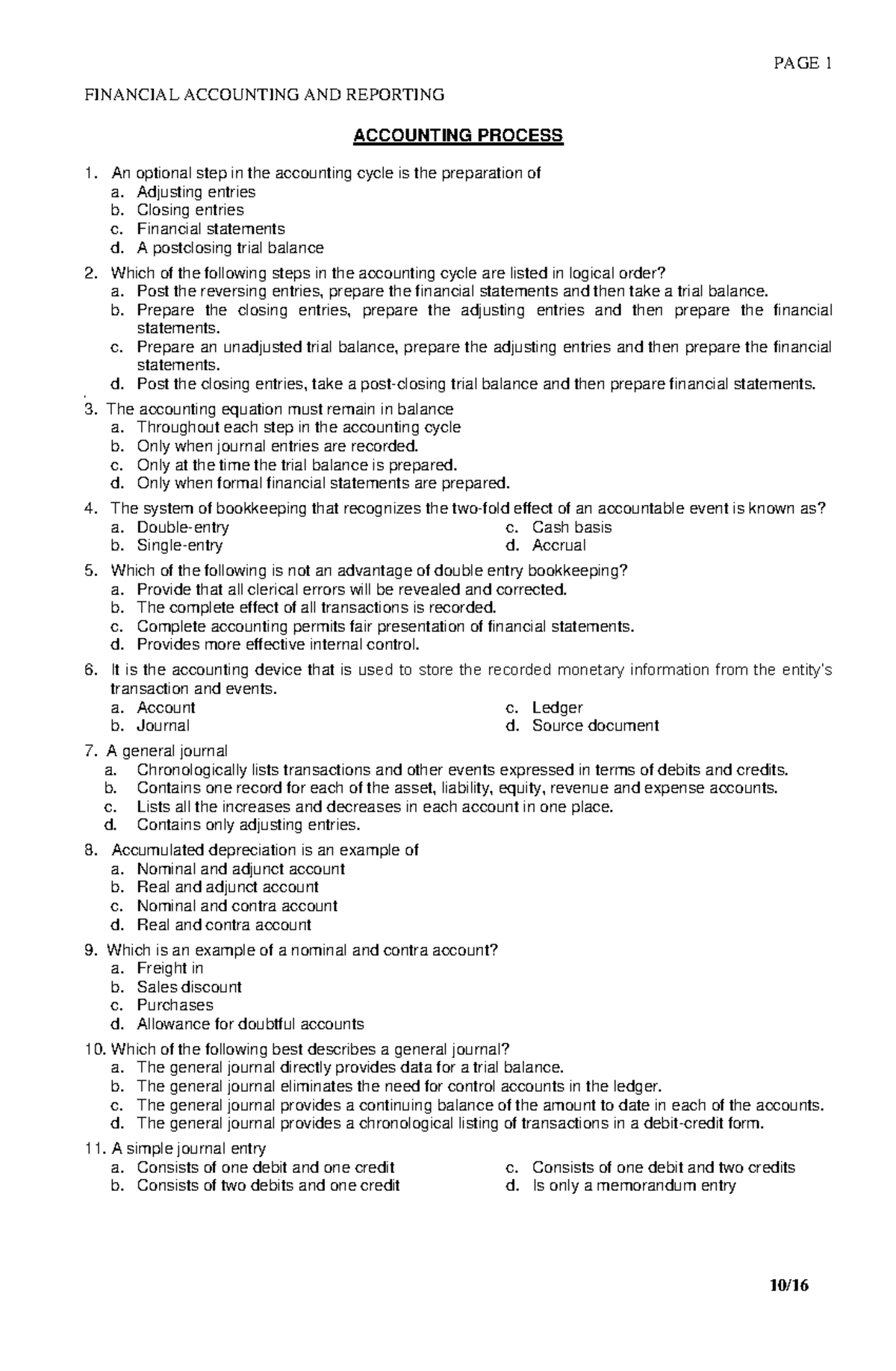 4Q1. Accounting Process Quiz - Practice Questions and Answers - Studocu