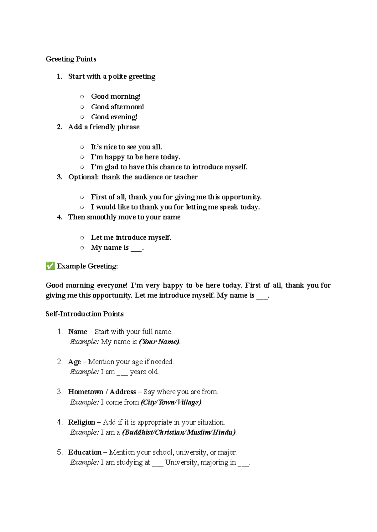 Self Introduction Tips - Thank You for Listening! - Studocu