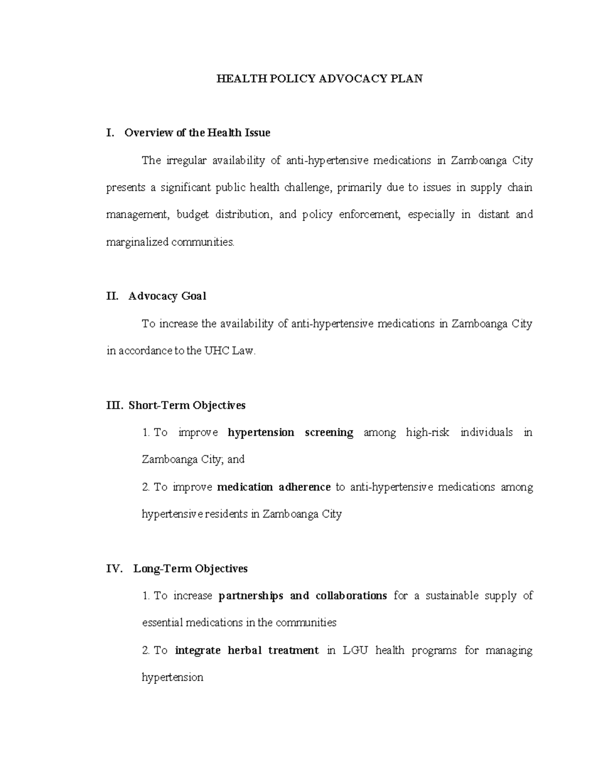 HPN- Advocacy Plan: Enhancing Availability of Anti-Hypertensive Meds ...