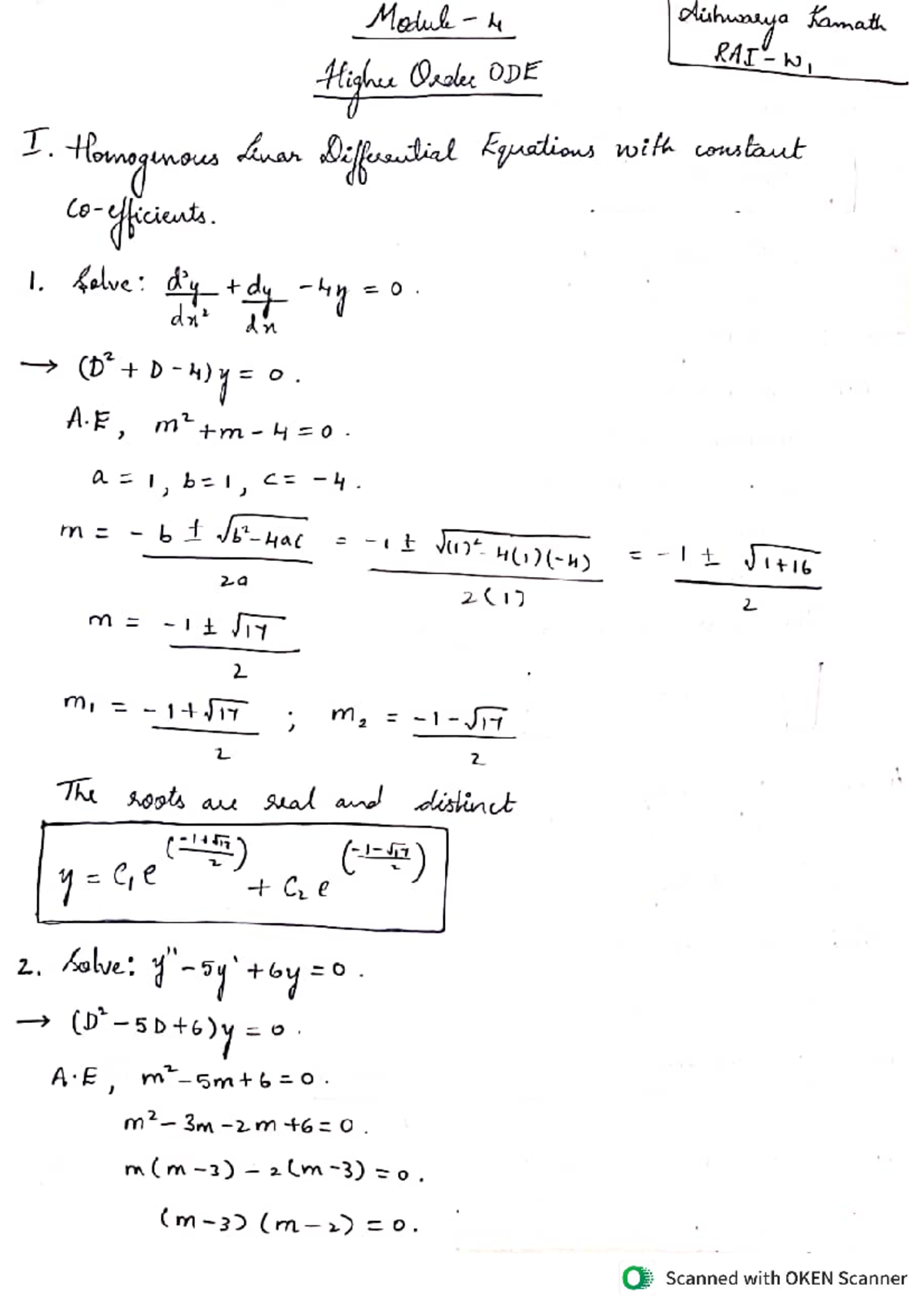 Module 4 QB - Higher Order ODEs: Homogeneous Differential Equations ...