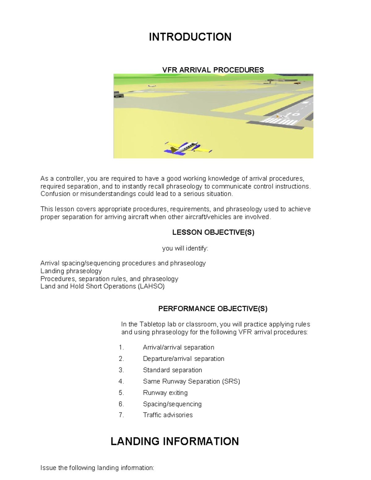 VFR Arrival Procedures & Runway Separation Standards (ATC 101) - Studocu