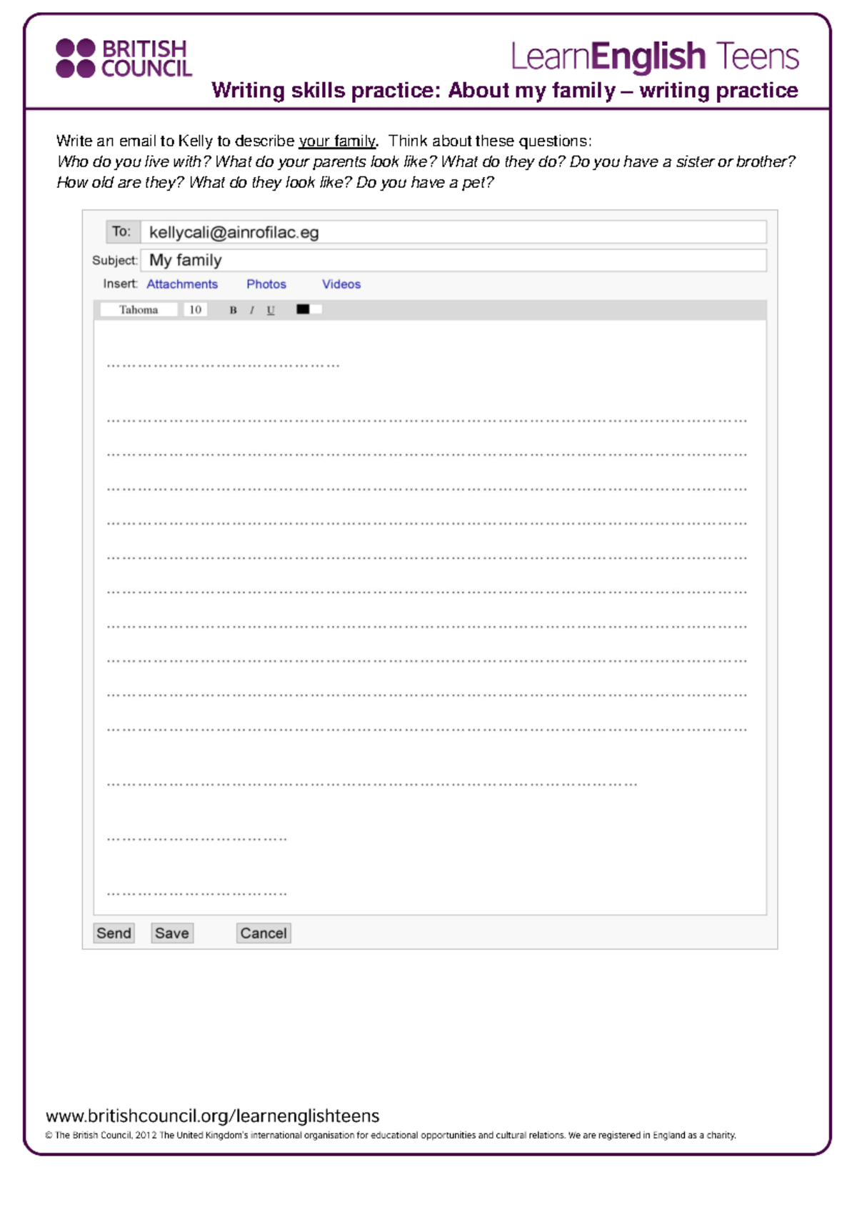 About my family - writing practice 3 - English - Write an email to ...