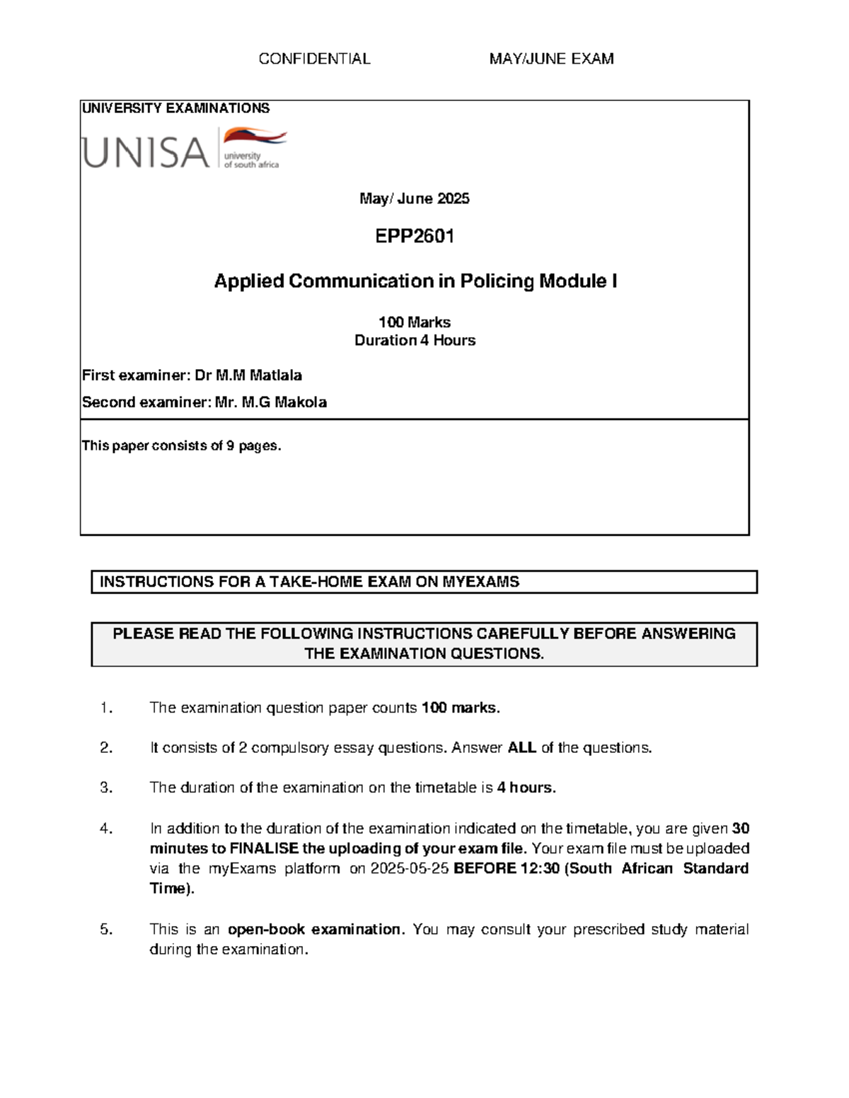 EPP2601 Final Exam Guidelines for June 2025: Applied Communication in ...