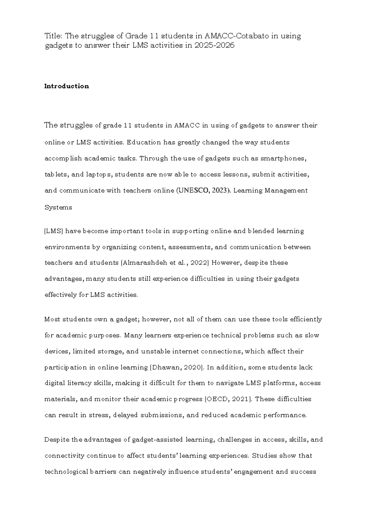 Title: Struggles of Grade 11 Students in Using Gadgets for LMS ...