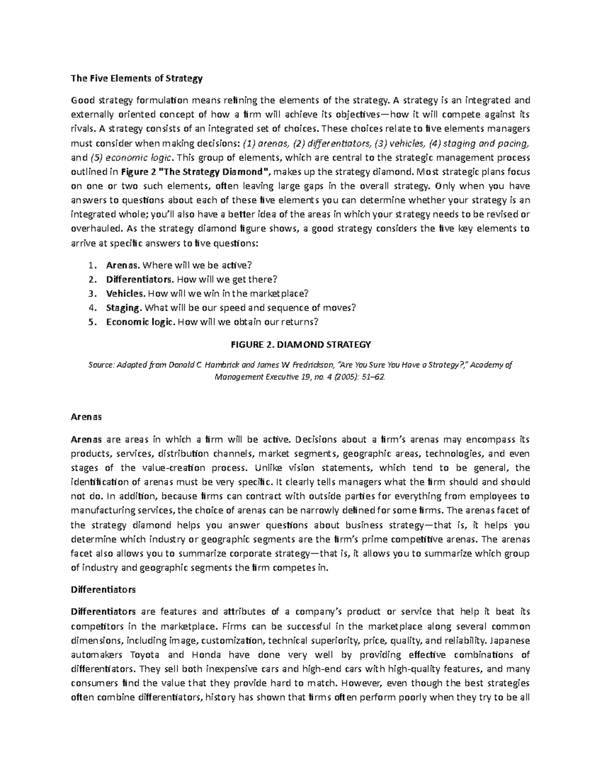 The Five Elements of Strategy - A strategy is an integrated and ...