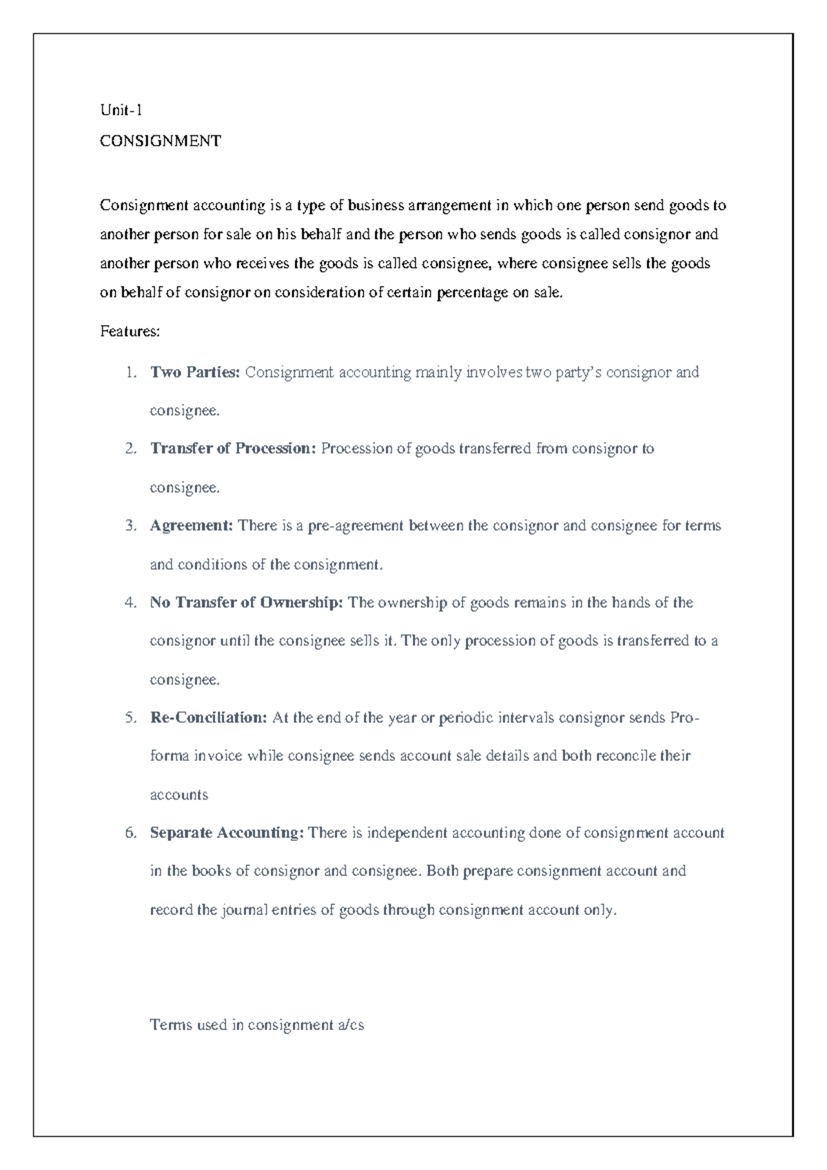 Advanced Accounting Notes - Unit- 1 CONSIGNMENT Consignment accounting ...