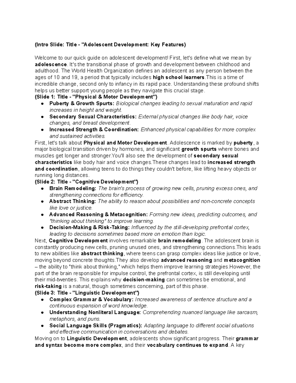Adolescent Development Overview: Key Features & Insights - Studocu