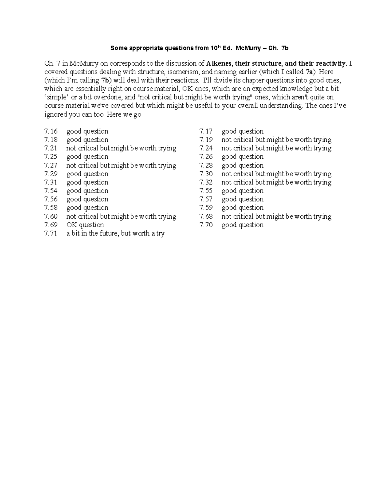 Ch 07b qs-mcmurry-10th ed - Some appropriate questions from 10th Ed ...