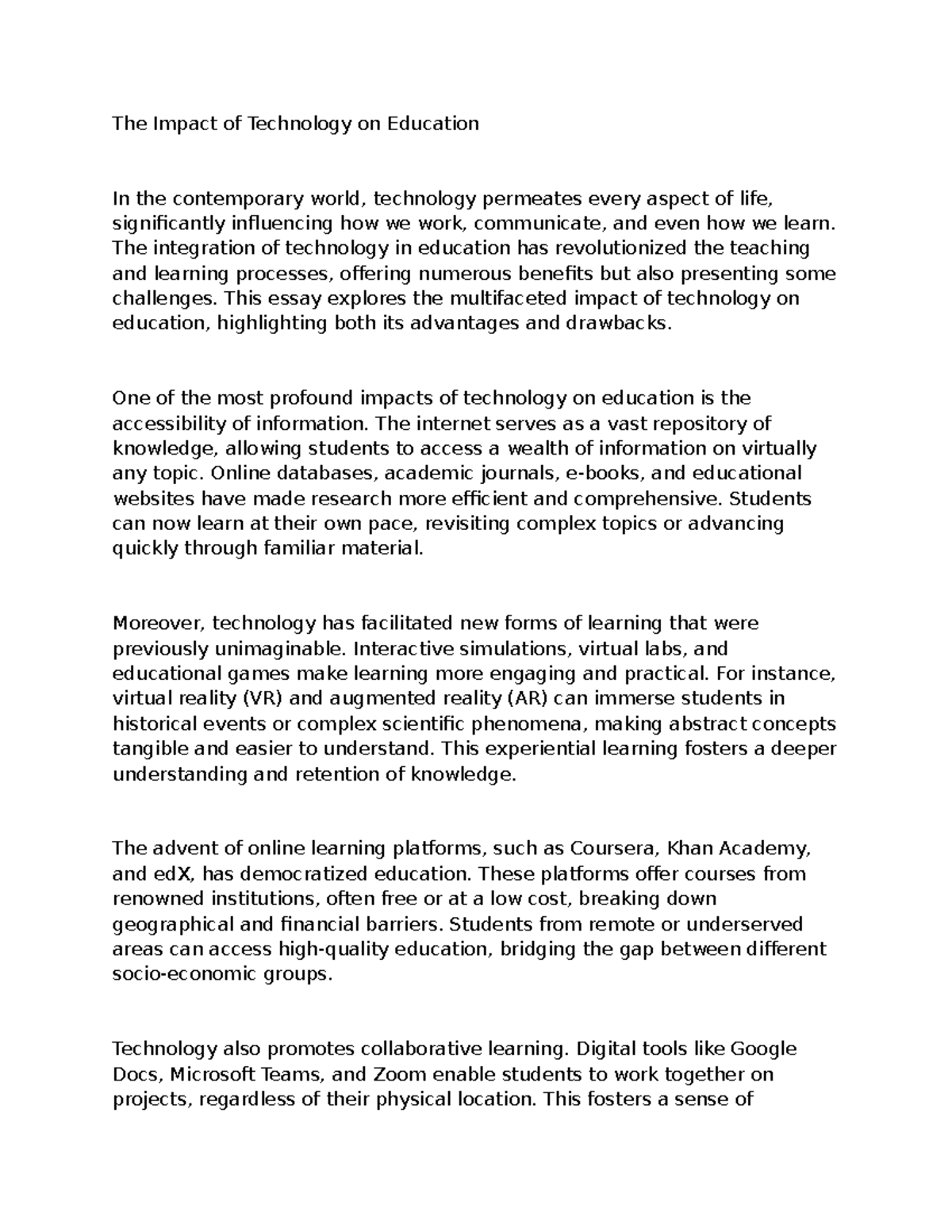 The Impact of Technology on Education - The integration of technology ...