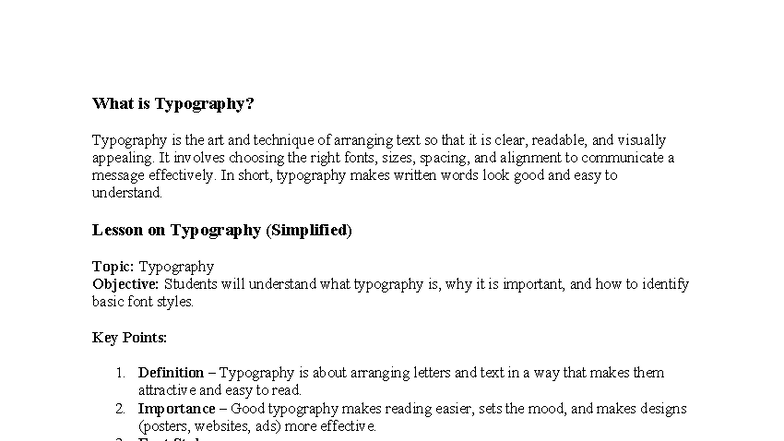 Lesson on Typography (Simplified) - What is Typography? - Studocu