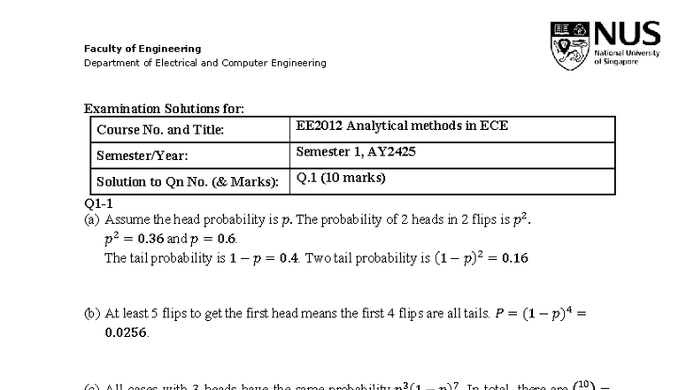 EE2012 Final Exam Solutions for Analytical Methods in ECE (S1 AY2425 ...