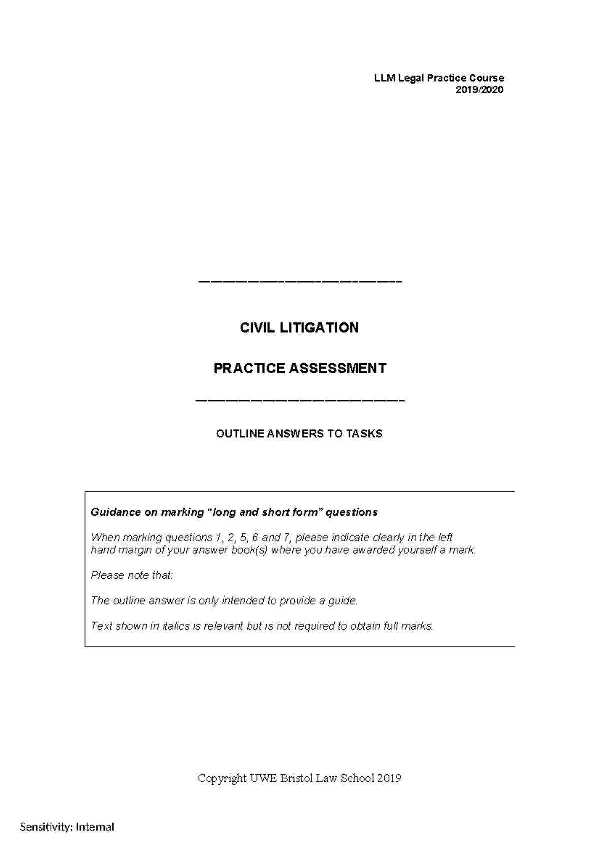 LLM Civil Litigation Practice Assessment Past Paper 2019 - Studocu