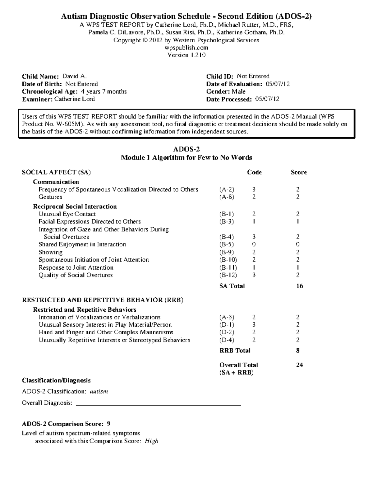 ADOS-2Report - self explanatory - Autism Diagnostic Observation ...