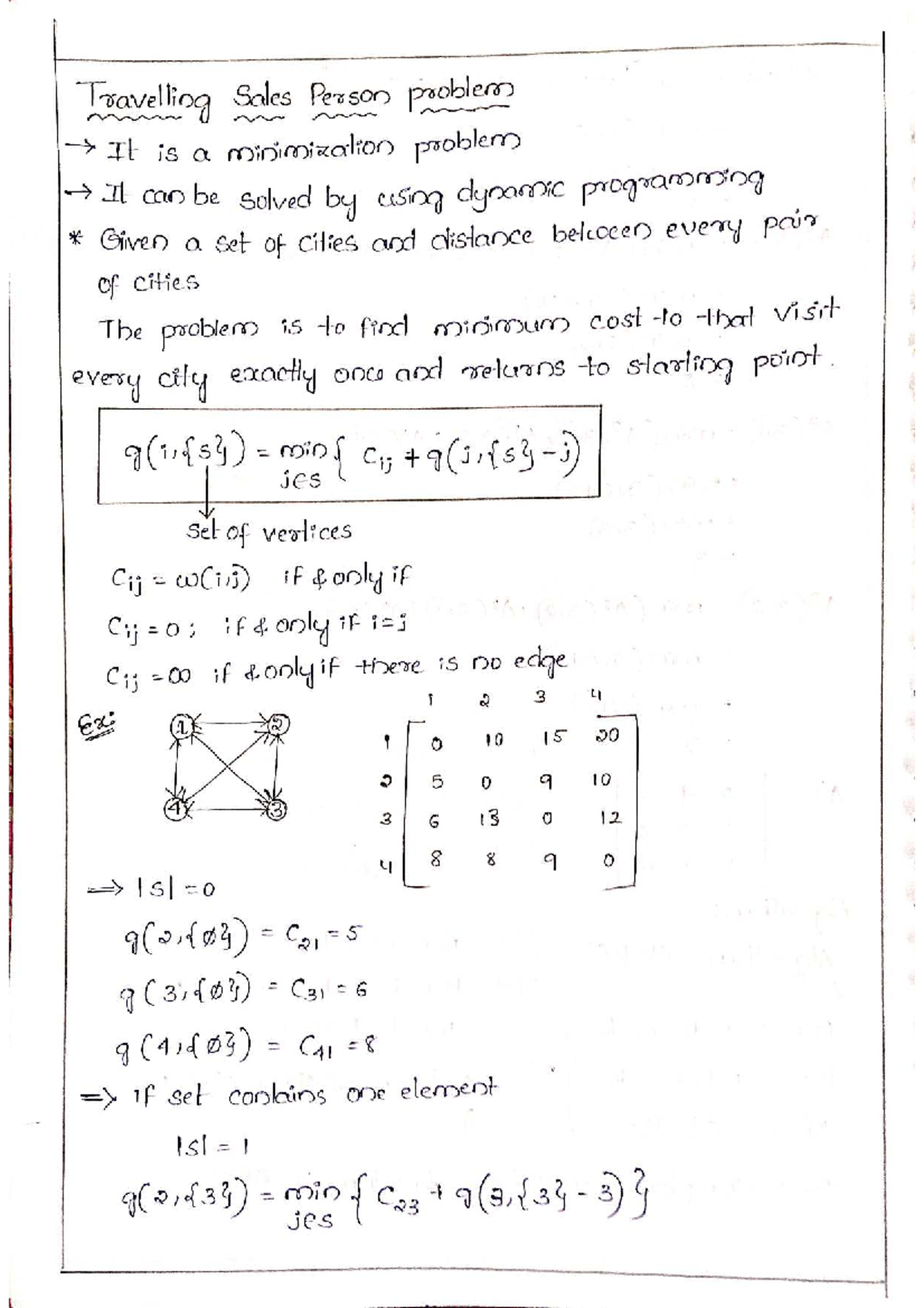 TSP Optimization: Dynamic Programming Approach for Min Cost Tour - Studocu