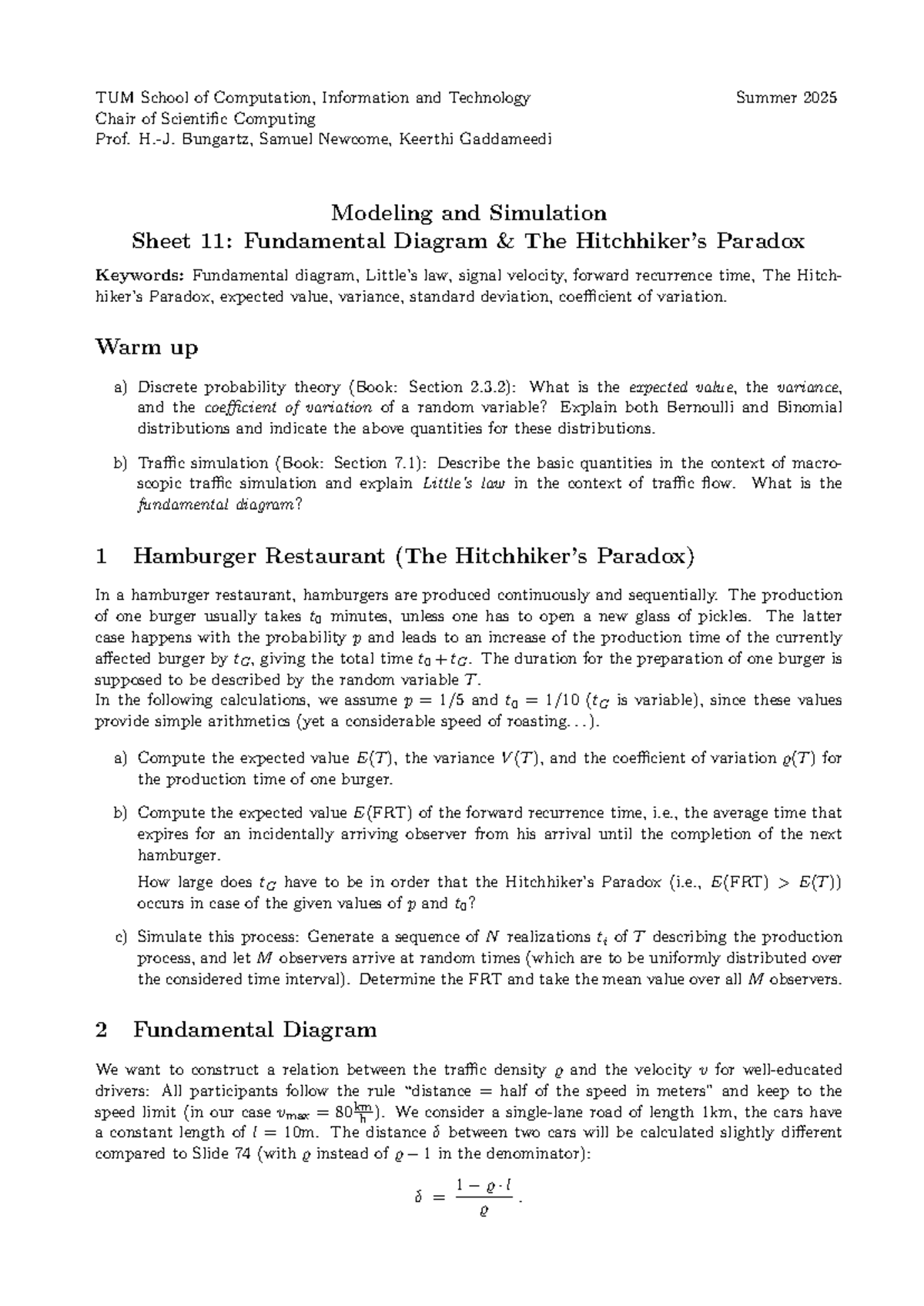 Modeling and Simulation Worksheet 11: Fundamental Diagram (SoSe25 ...