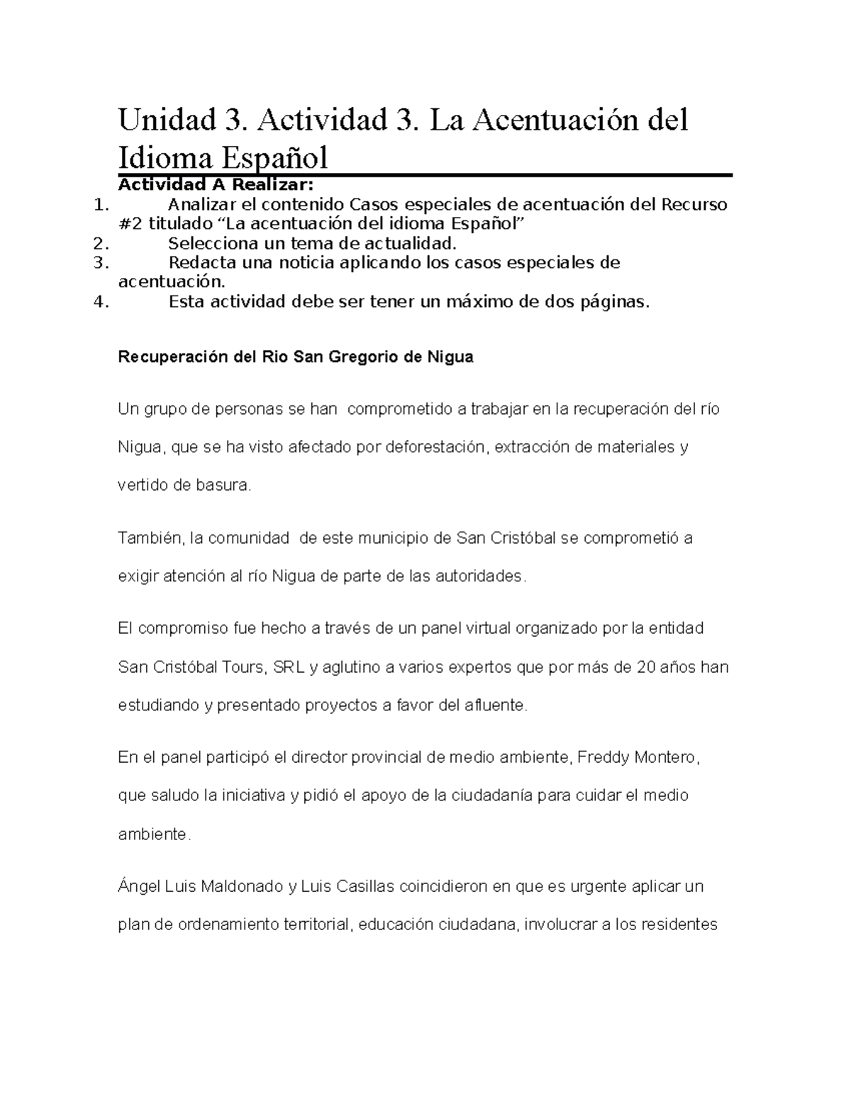Unidad 3 Actividad 3: Casos Especiales de Acentuación en Español - Studocu