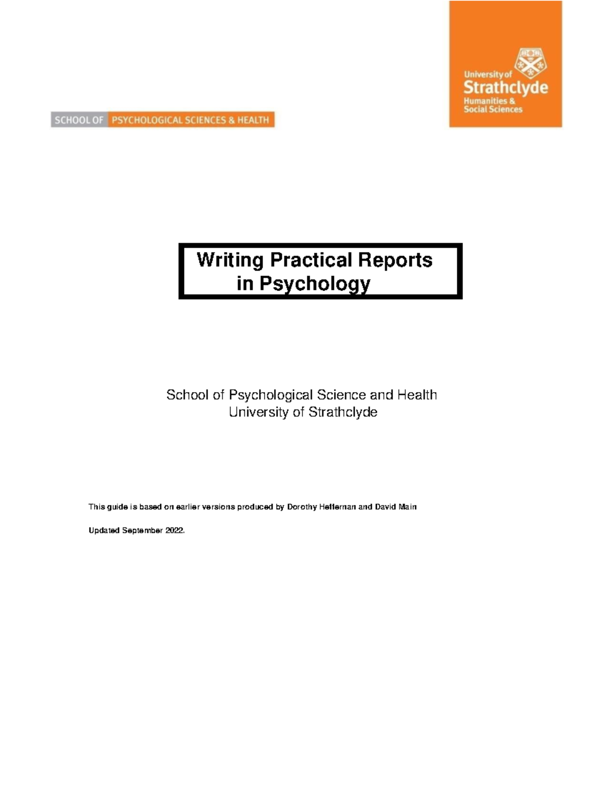 Report Writing Guide for Psychology Practical Reports PSYCH2022 - Studocu