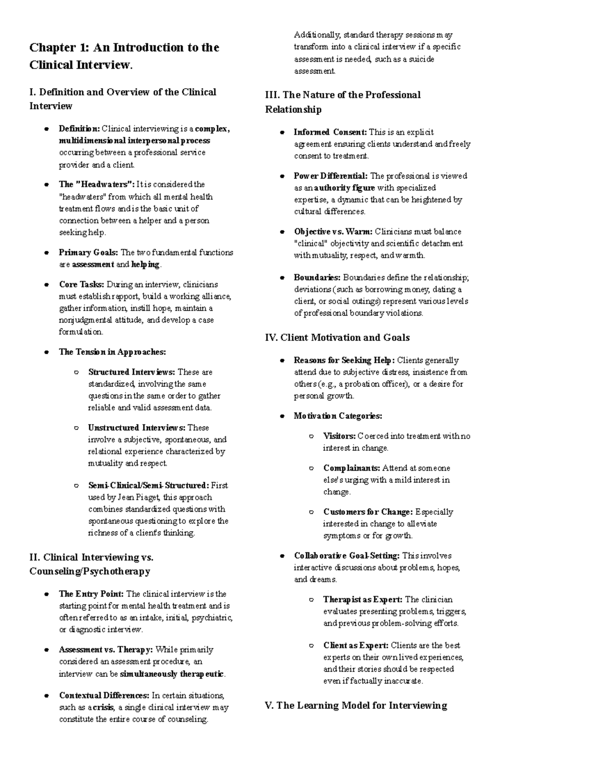 PSY163 Chapter 1: Introduction to Clinical Interviewing Techniques ...