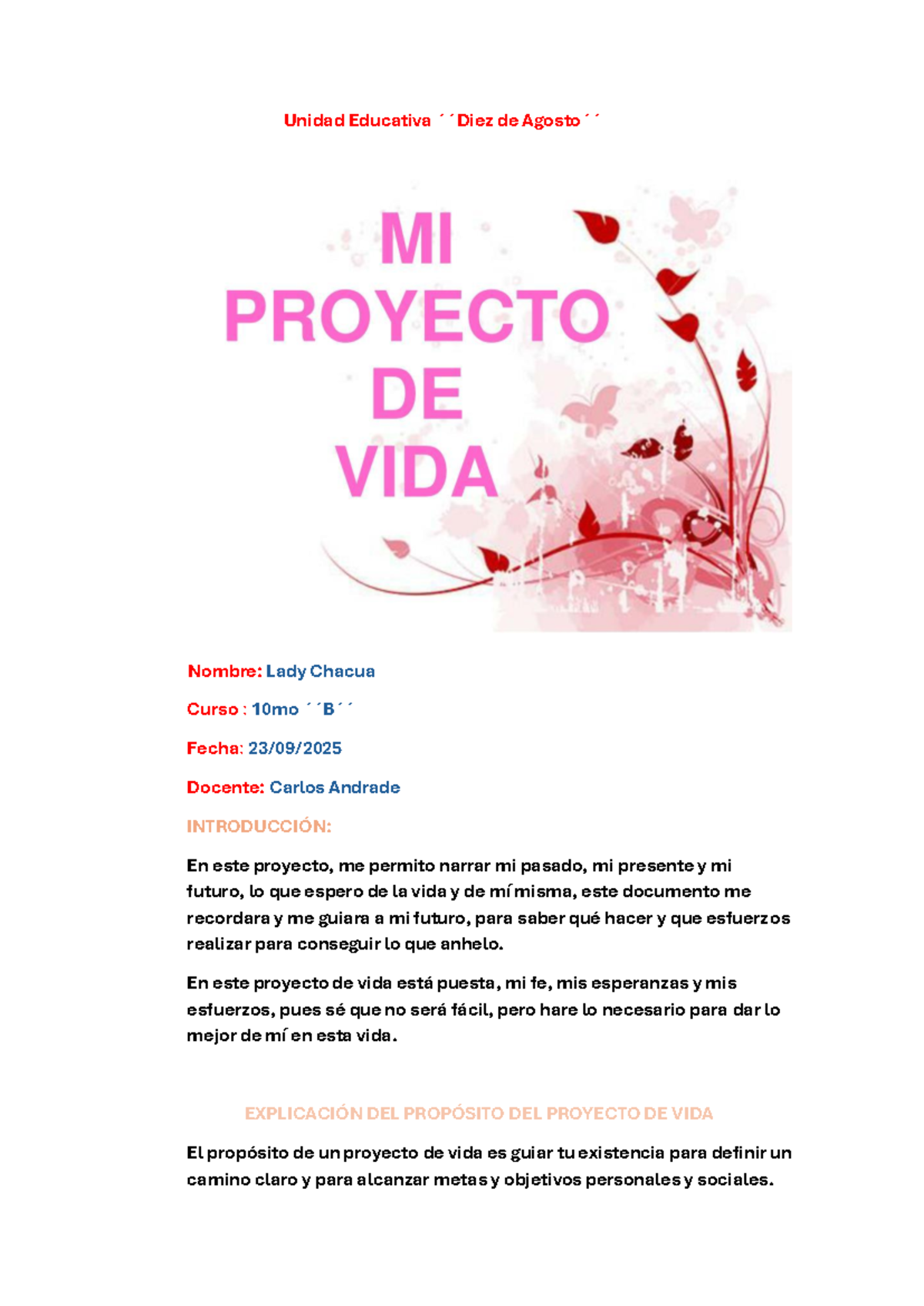 Mi Proyecto de Vida 10mo 'B' - Lady Chacua - Studocu