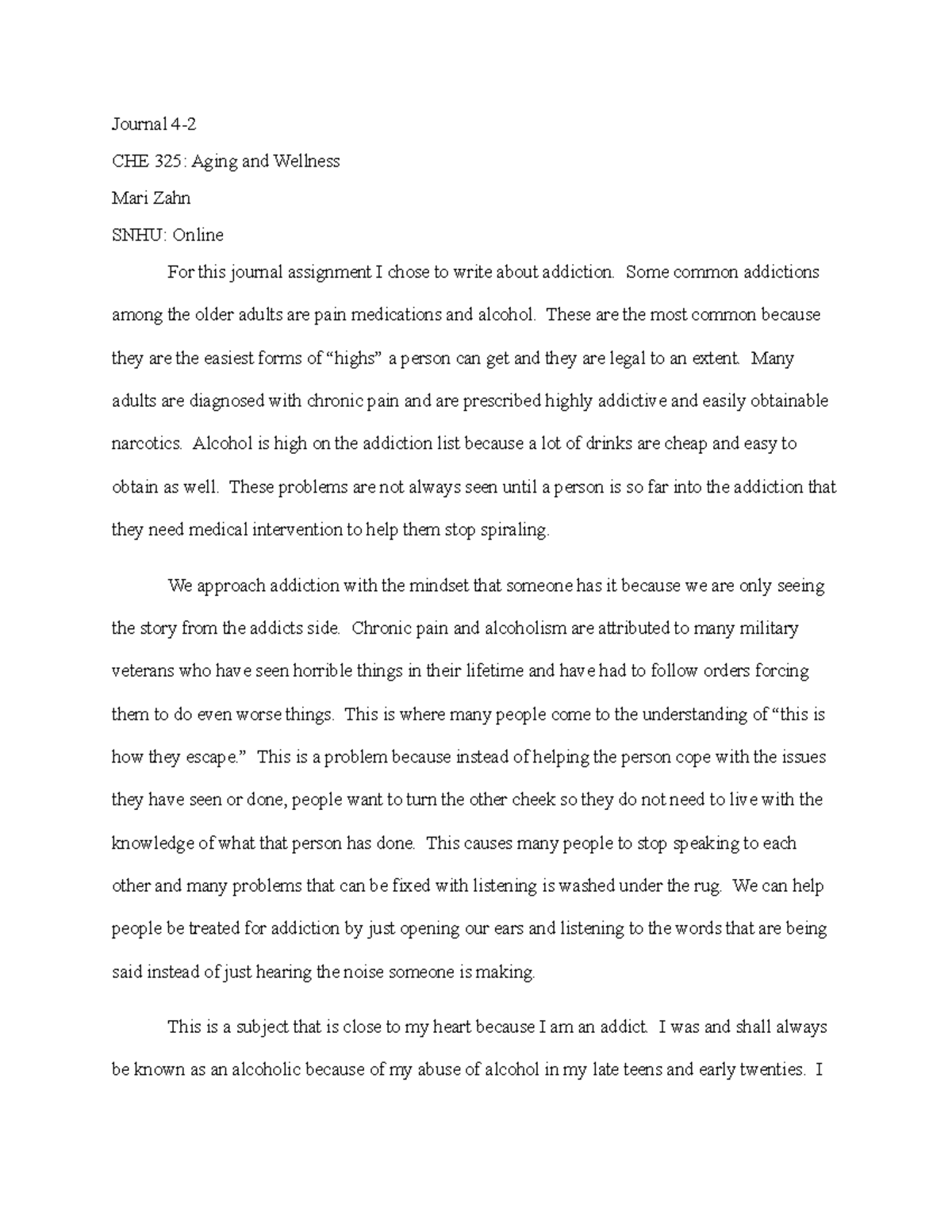 Journal CHE 325: Addiction in Older Adults and Its Impact - Studocu