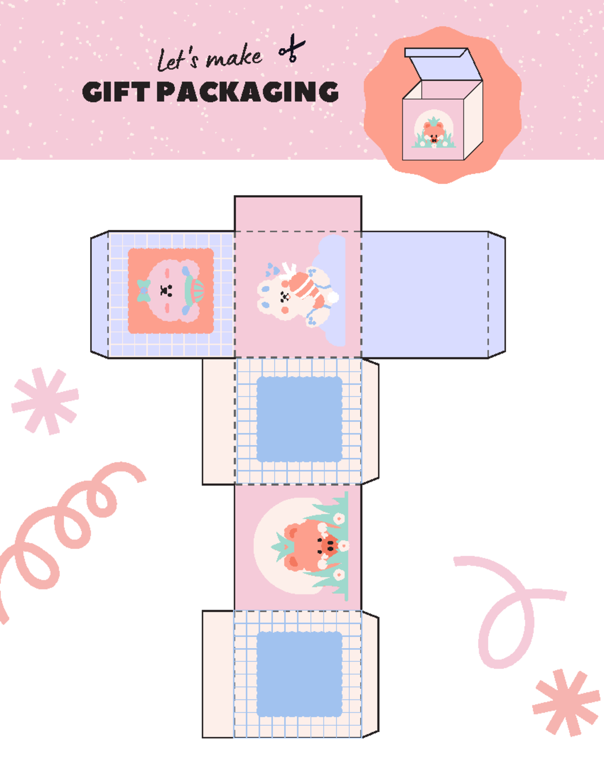 Pink Blue Cube Packaging Cutout Printable - GIFT PACKAGING Let's make 1 ...