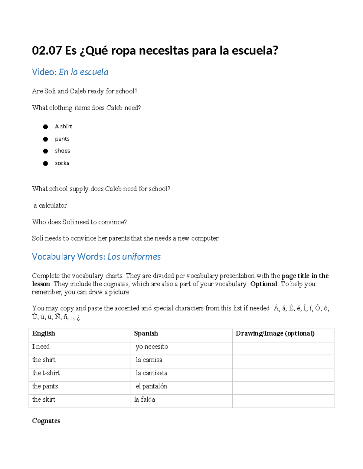 02 07 Final Exam Notes - Virtual Spanish Clothing & Supplies - Studocu