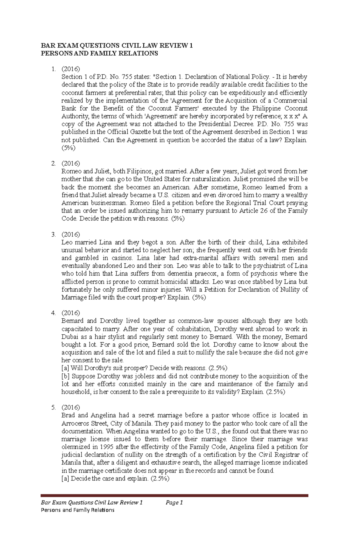 357808440 Bar Exam Review: Civil Law - Persons & Family Relations ...