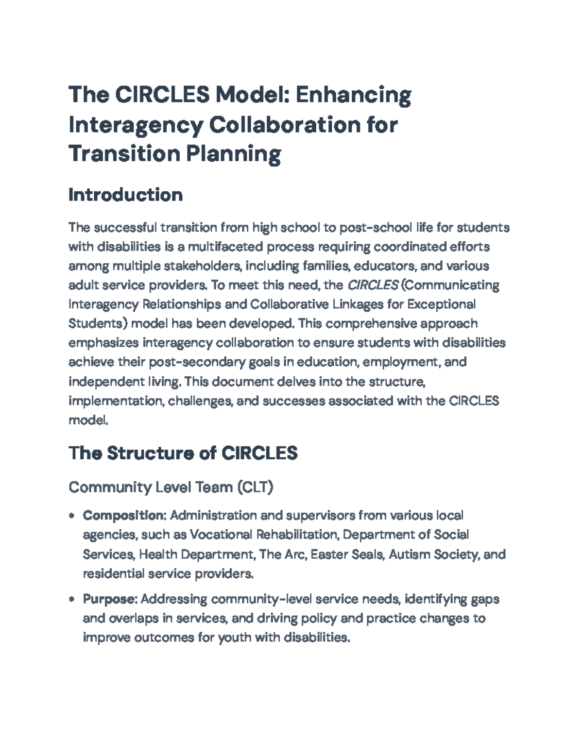 CIRCLES Model: Enhancing Interagency Collaboration in Transition ...