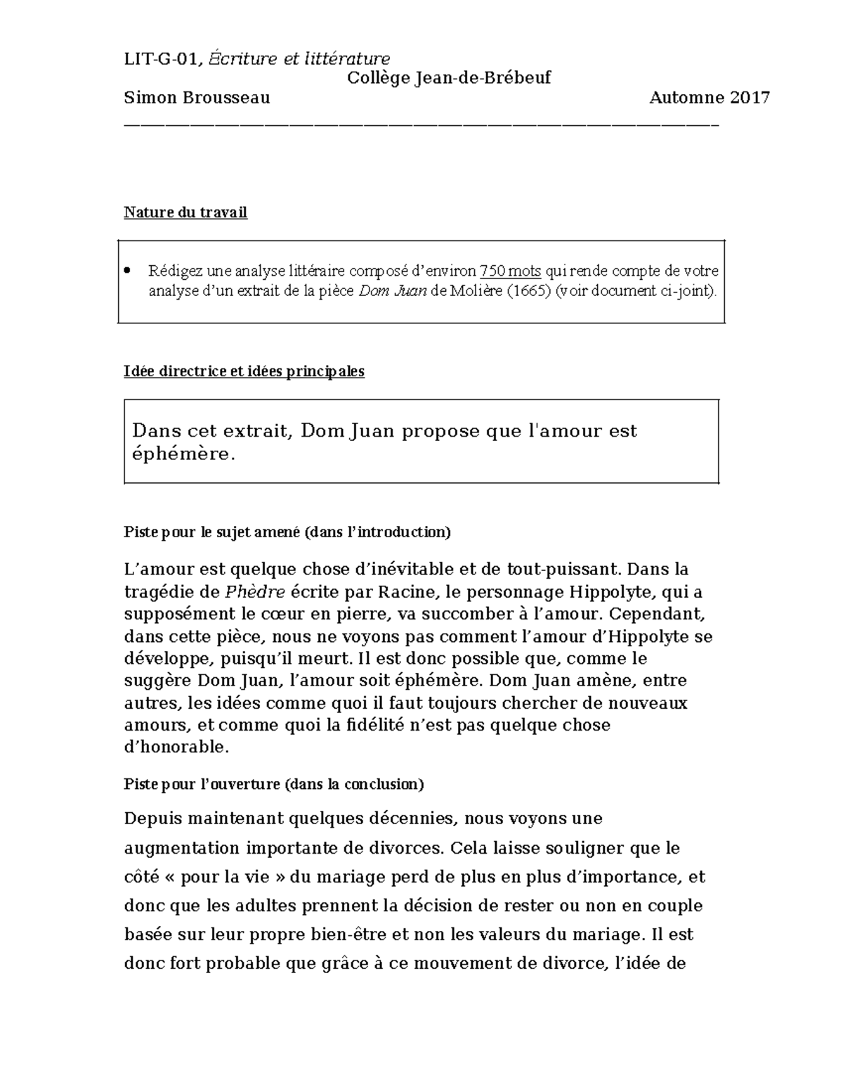 Analyse littéraire de Dom Juan - Écriture et littérature - Collège ...