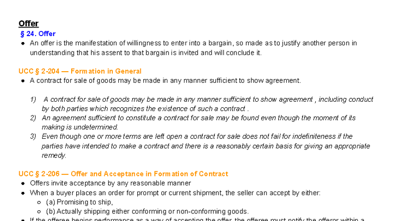 UCC Offer and Acceptance: Understanding Contract Formation - Studocu