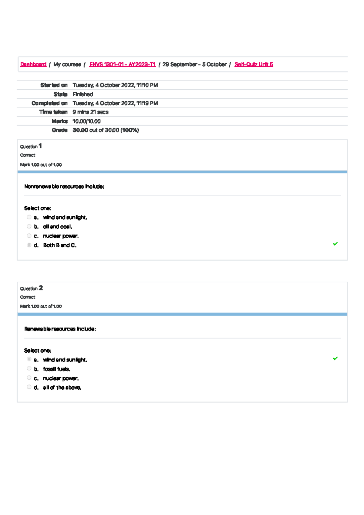 Self-Quiz Unit 5 Attempt review - Started on Tuesday, 4 October 2022, 11 10 PM State Finished ...