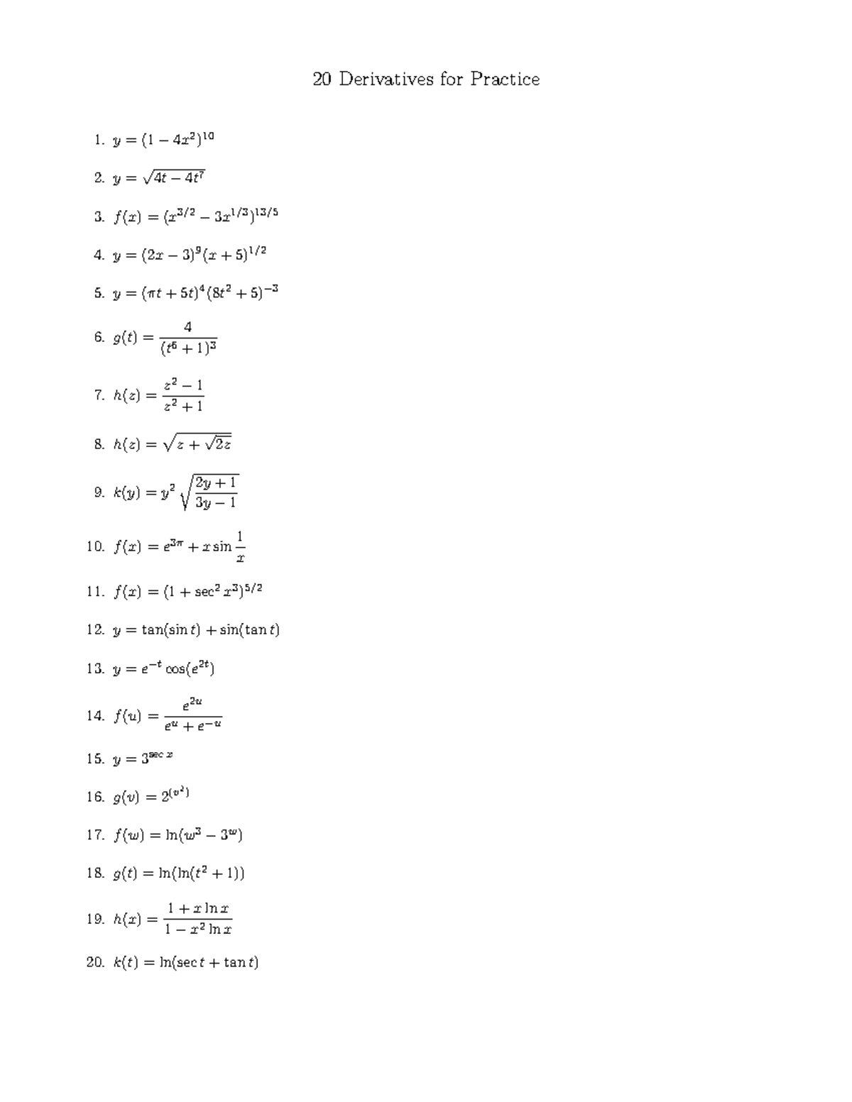 Derivatives for Practice - Studocu