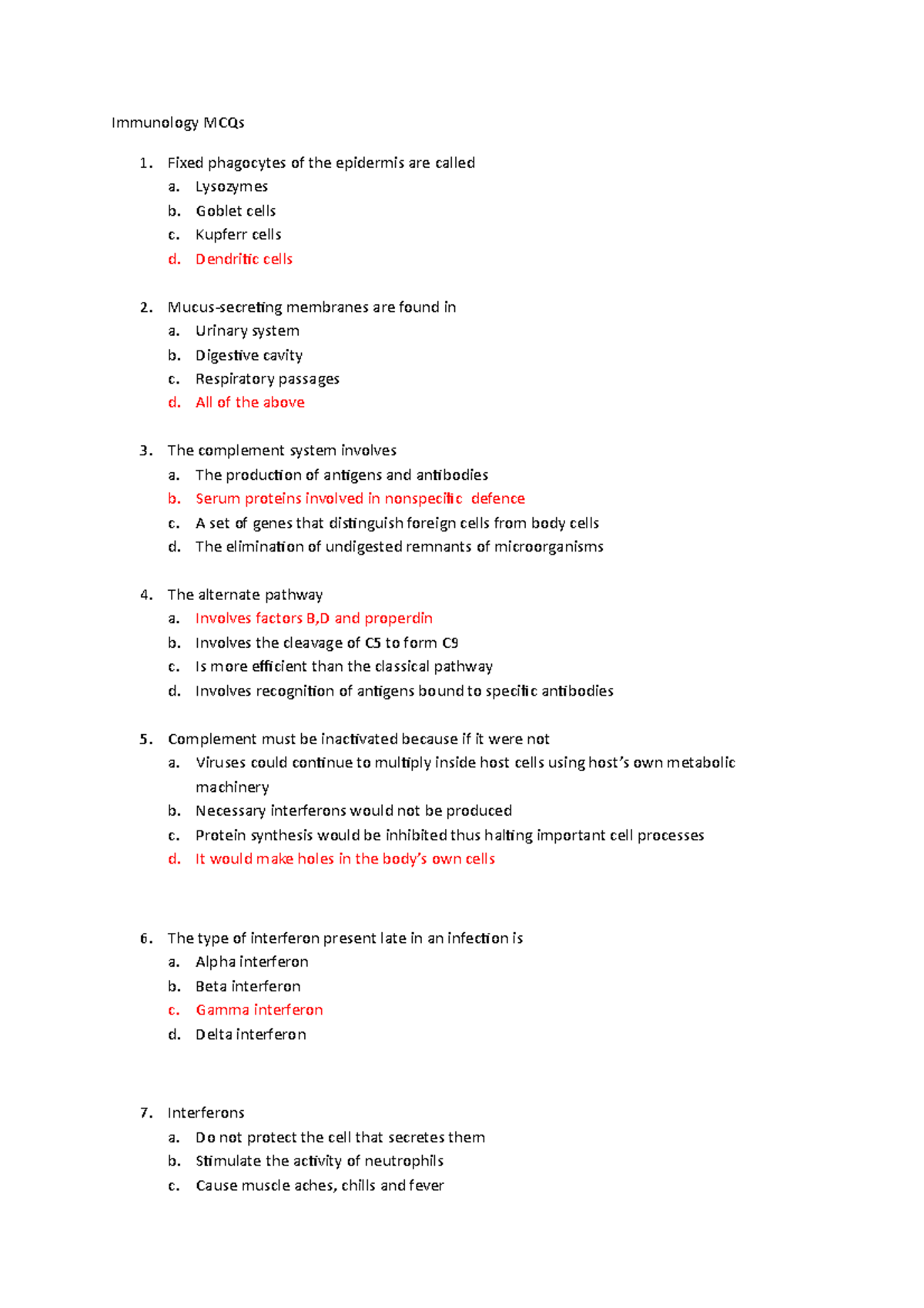 Immunology MCQs: Key Concepts and Answers for Exam Preparation - Studocu