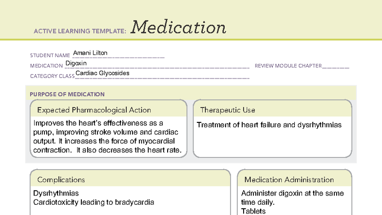ACTIVE LEARNING TEMPLATE: Digoxin Medication Review (Cardiac Glycosides ...