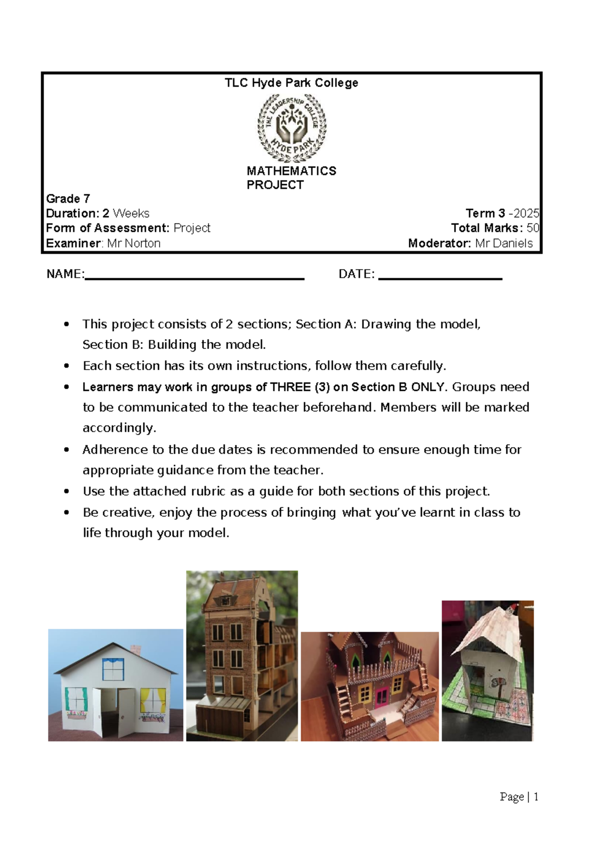 Math T3 G7 Project: Geometric Model Construction Guide - Studocu