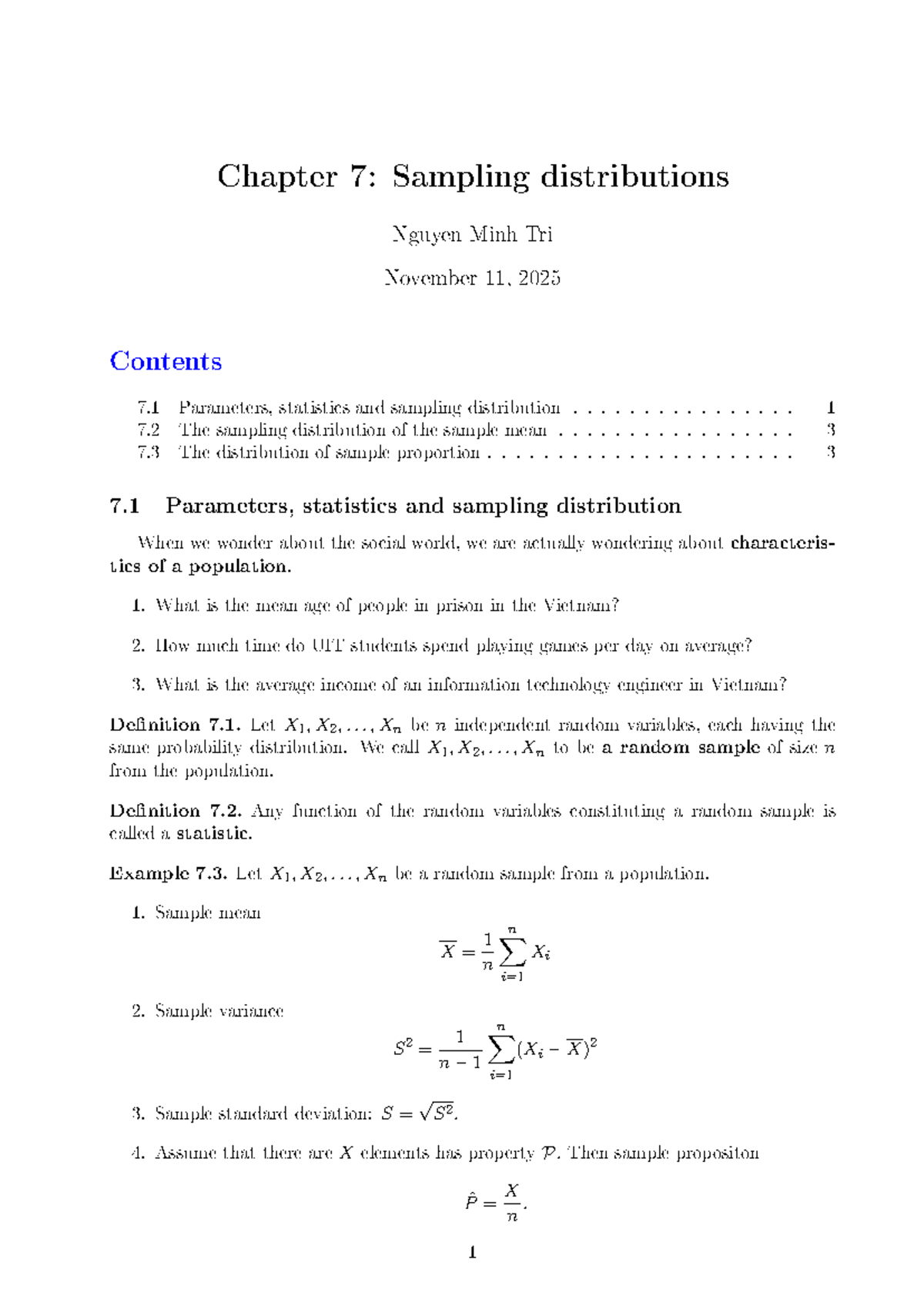 Lec STAT 7: Sampling Distributions and Their Applications - Studocu