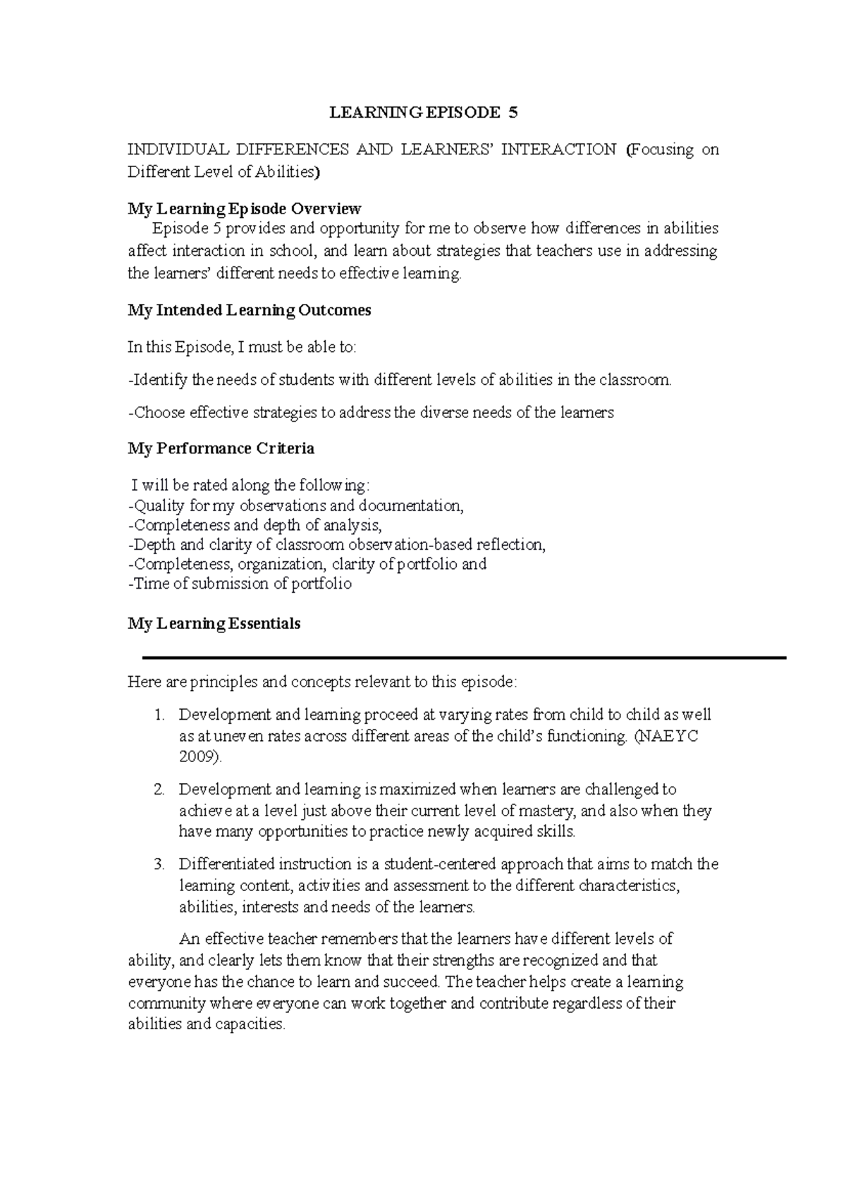 Field Study 1: Episode 5 - Understanding Individual Differences in ...