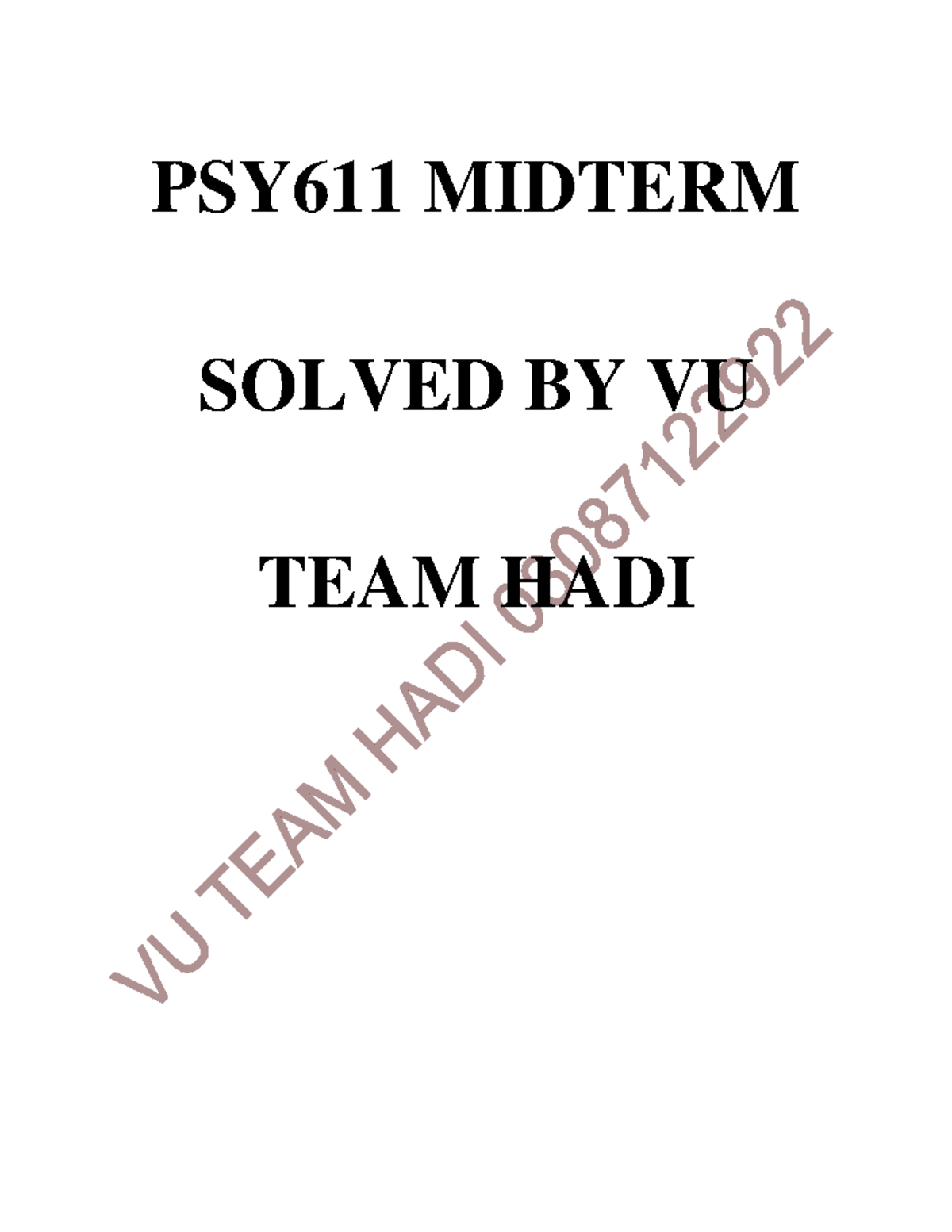 PSY611 MIDTERM - Lesson Wise MCQs & Answers by VU Team Hadi - Studocu