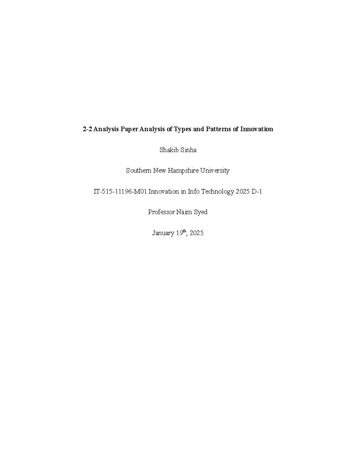 2-2 Analysis Paper: Types & Patterns of Innovation in Tech - Studocu