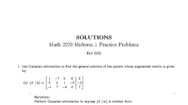 Math 2270 Midterm 1 Practice Solutions - Fall 2025 - Studocu
