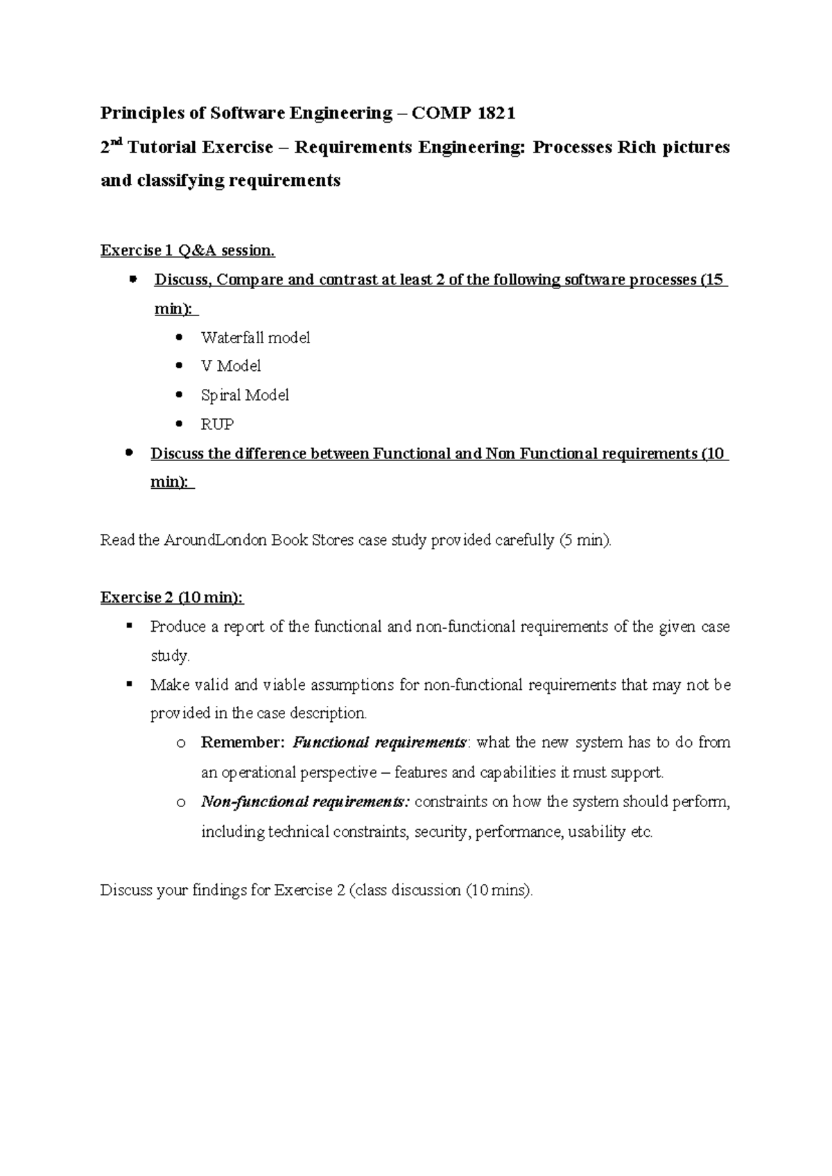 COMP 1821 Week 2 Tutorial: Requirements Engineering Exercises - Studocu