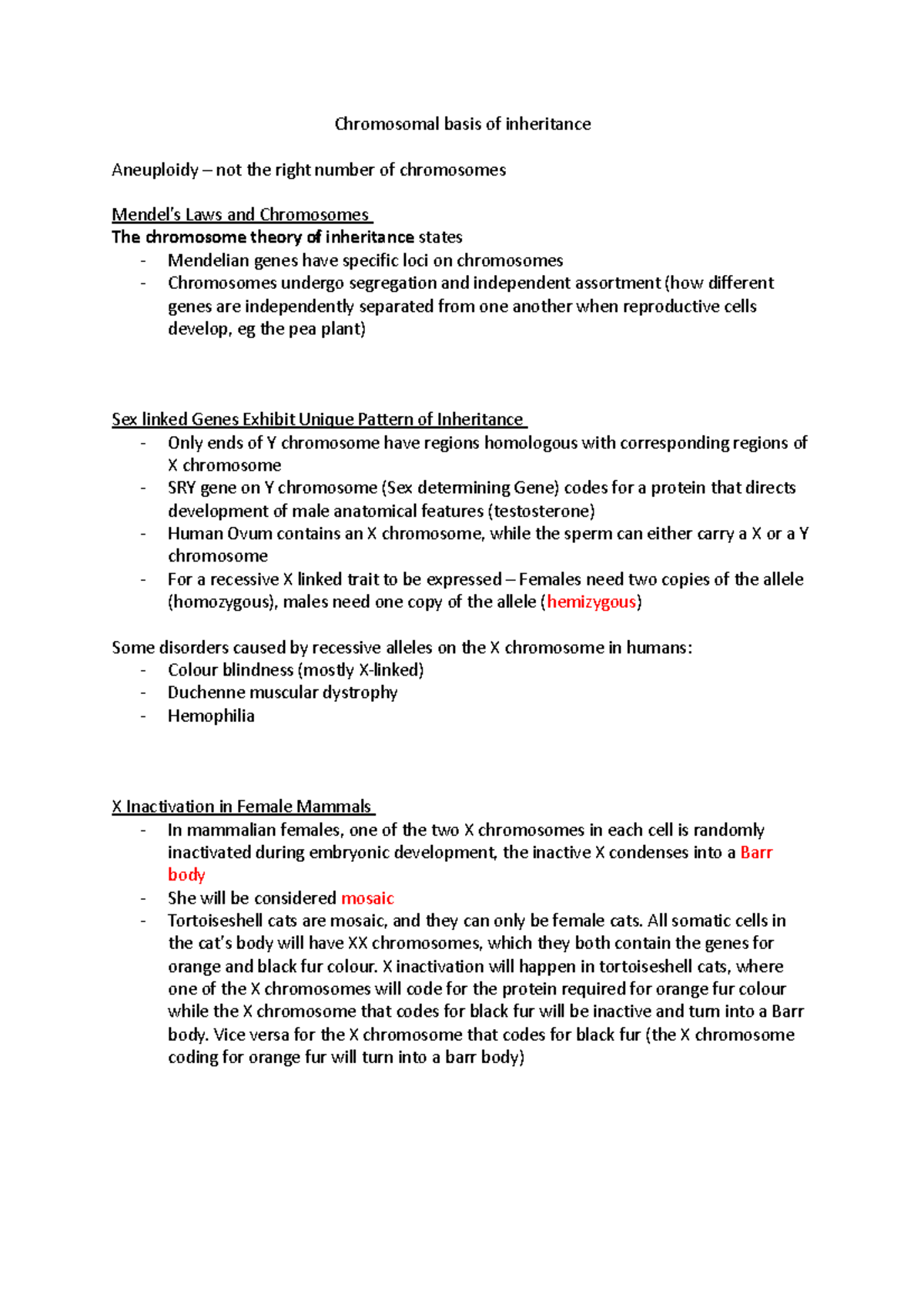 BIO 152 Final Exam Study Guide: Chromosomal Inheritance Overview - Studocu