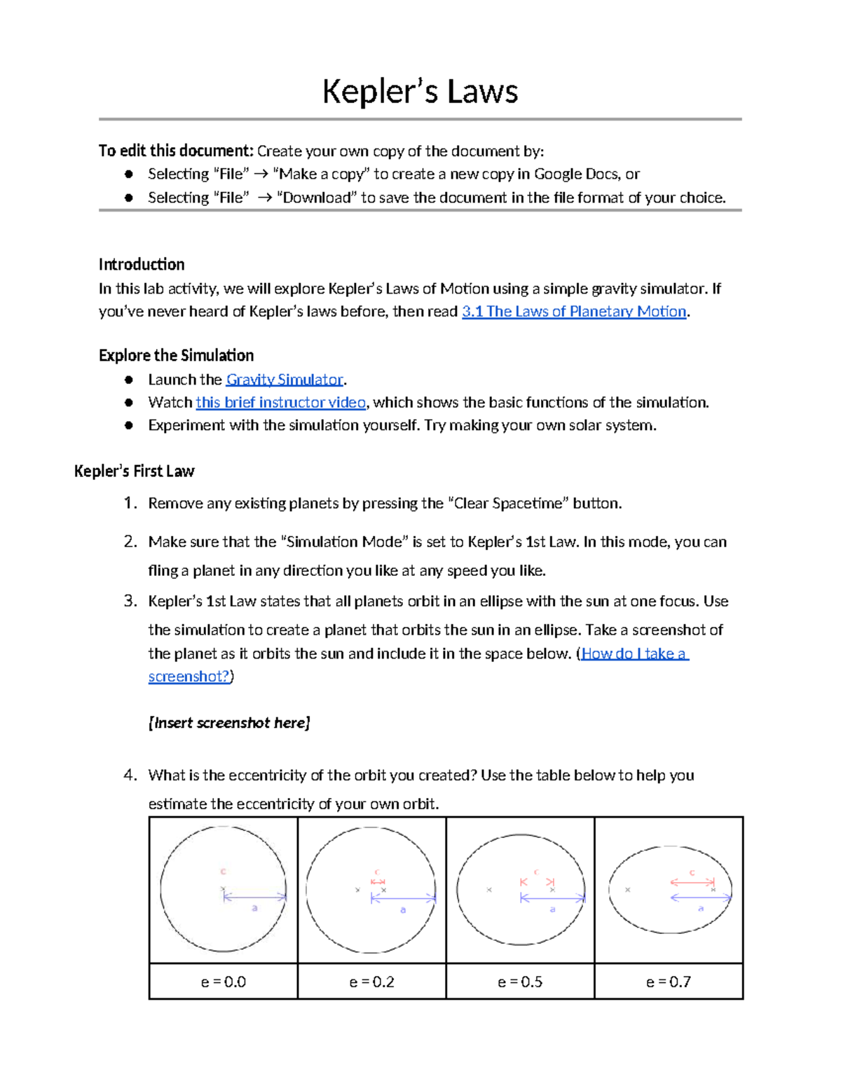 Kepler's Laws of Motion Lab Activity - PHYS 101 - Studocu