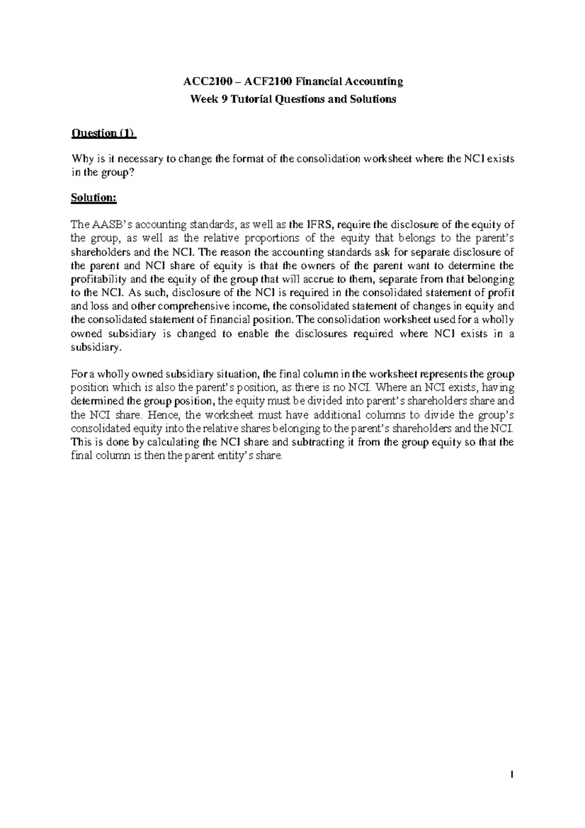 ACC2100 ACF2100 Financial Accounting Week 9 Tutorial Q&A Solutions ...