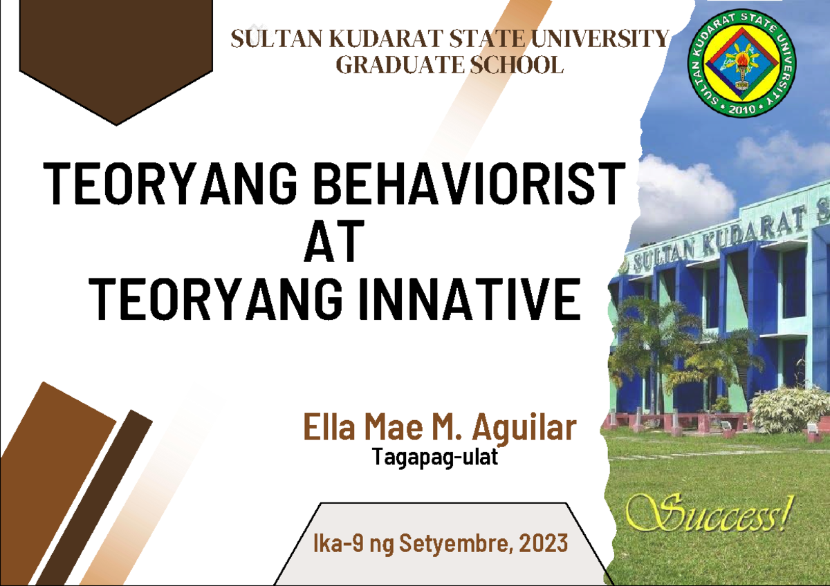 Aguilar - Teoryang Behaviorist at Teoryang Innative - AROWWAI - Studocu