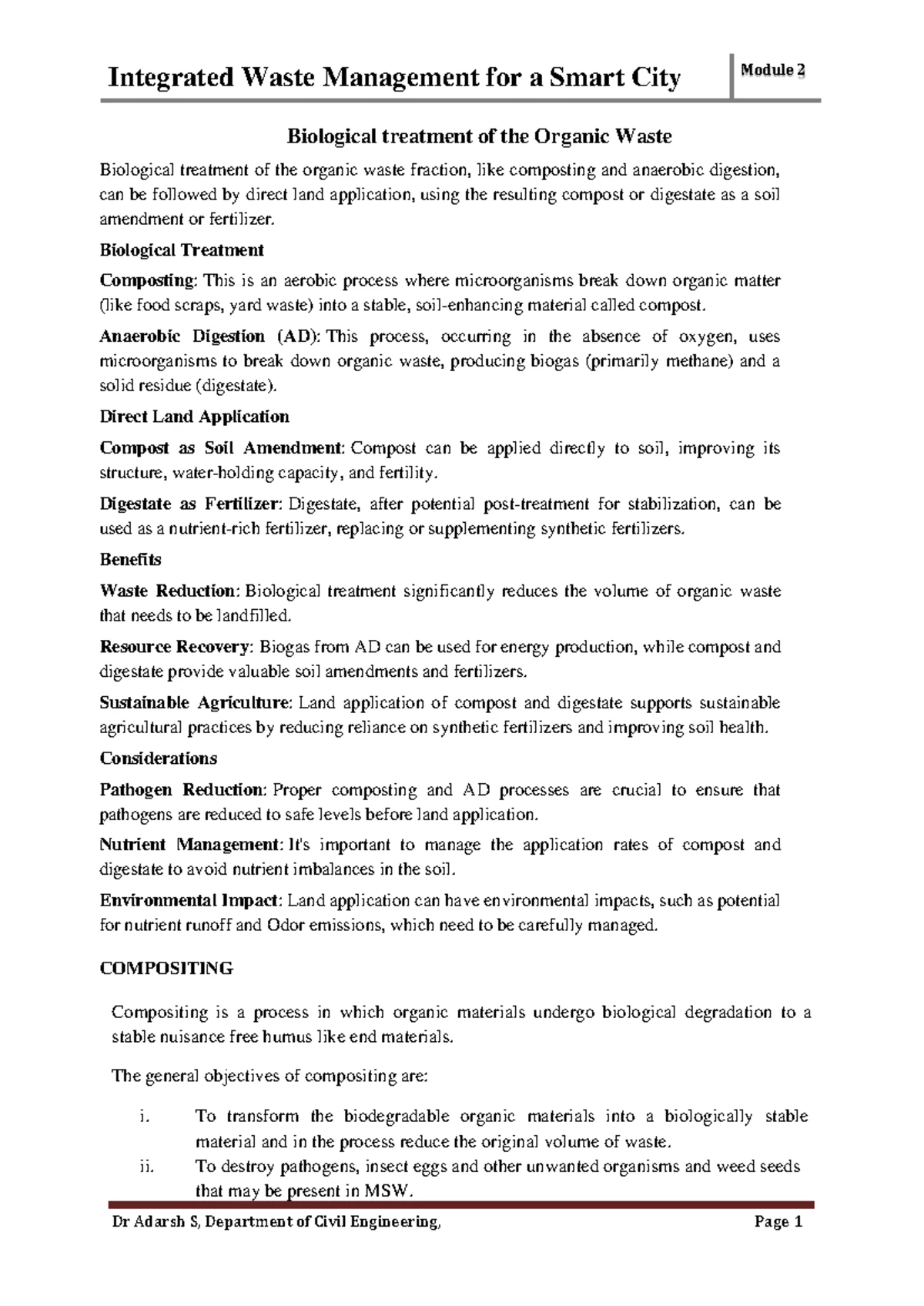 Integrated Waste Management for a Smart City: Module 1 Notes - Studocu