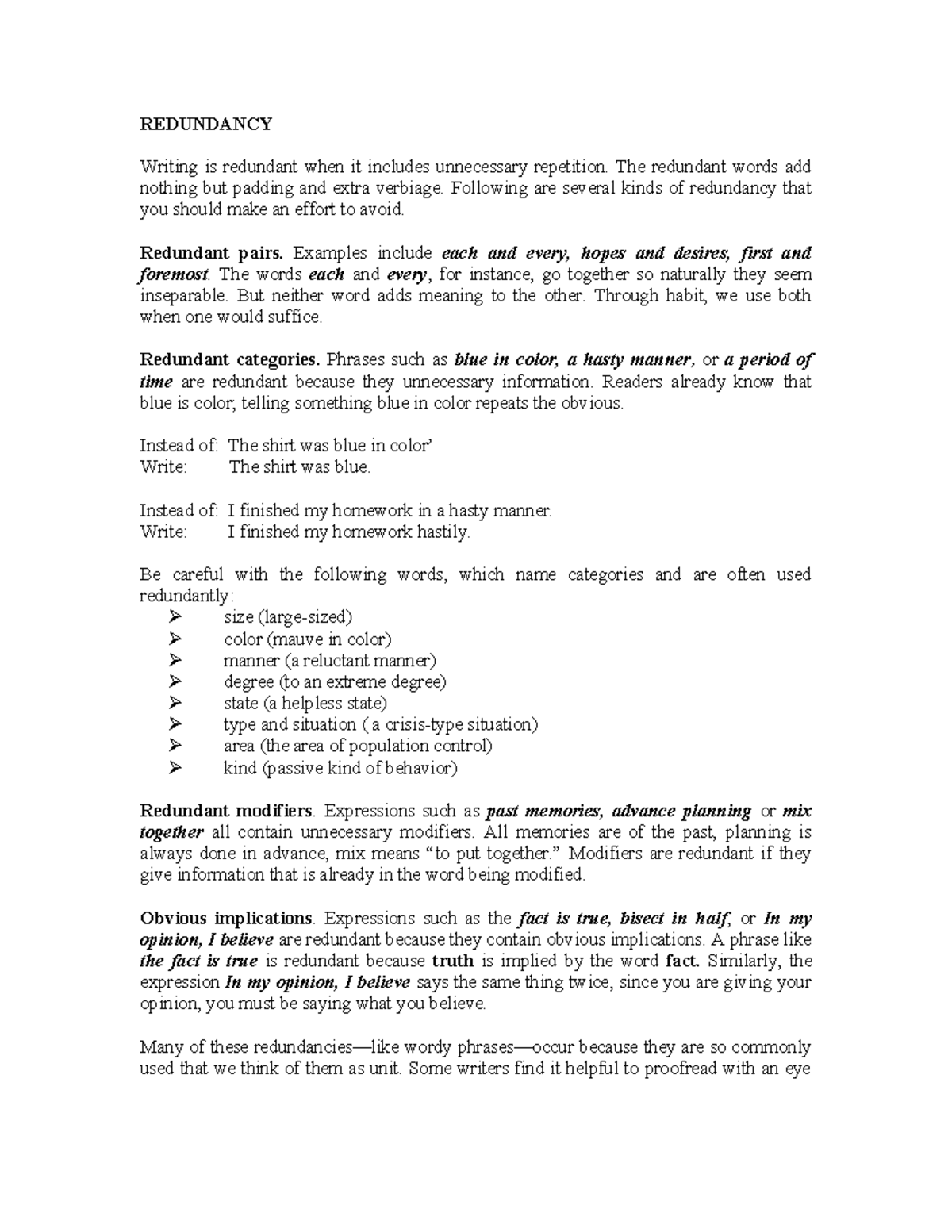 11 Redundancy: Avoiding Unnecessary Repetition in Writing - Studocu